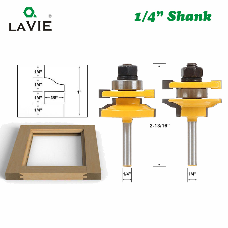 LAVIE 1/4" 2pcs Rail And Stile Router Bit Set Door Window Woodworking ...