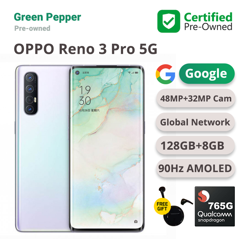 OPPO Reno3 Pro 5G Curved AMOLED Screen indisplay Fingerprint Snapdragon 765G 8GB RAM 128GB ...