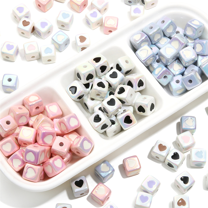 [12mm] Love Heart Square Beads Four-Sided Peach Heart Beads Color ...