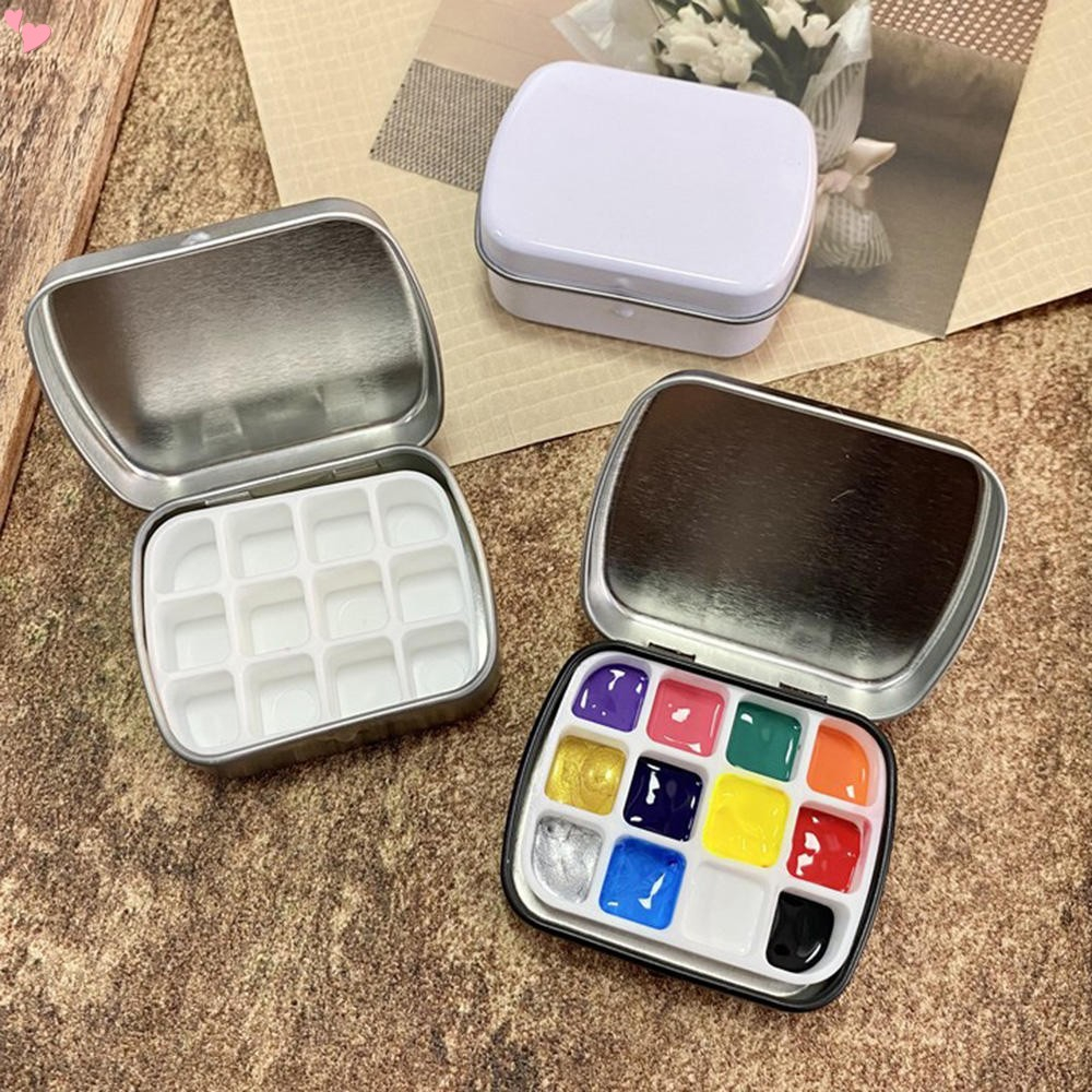Portable Mini Tin Box 12-Well Empty Watercolor Palette Paint Mixing ...