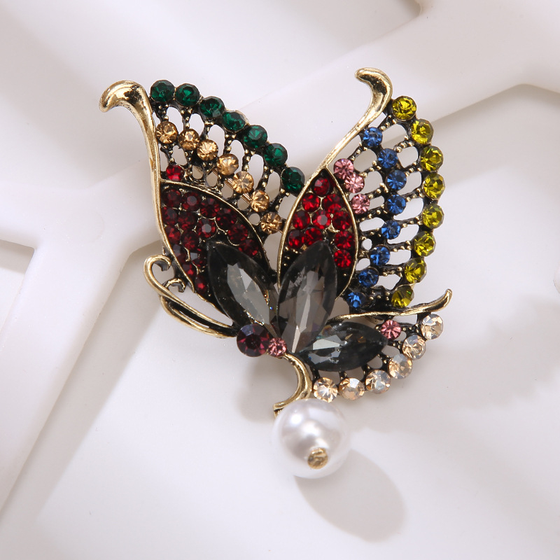 Exquisite Vintage Pearl Butterfly Brooch High-end shine Multicolored ...