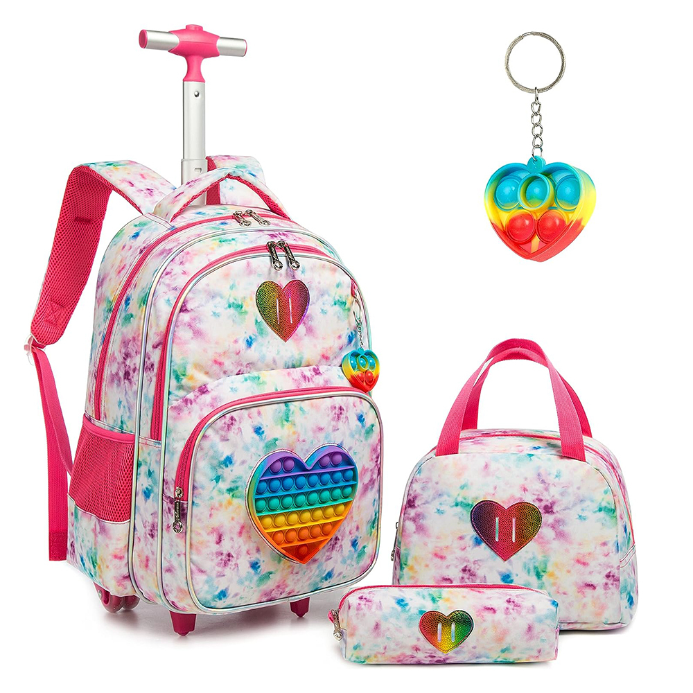 Mermaid/Love Rolling Backpack Girls Trolley Backpack Set 17 Inch ...