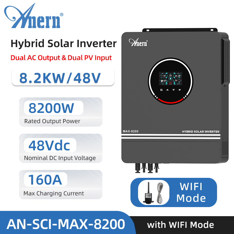 Anern 6.2KW 8.2KW MPPT Hybrid Inverter off grid Inverter 48V Pure SIne Wave Inverter with 120A ...