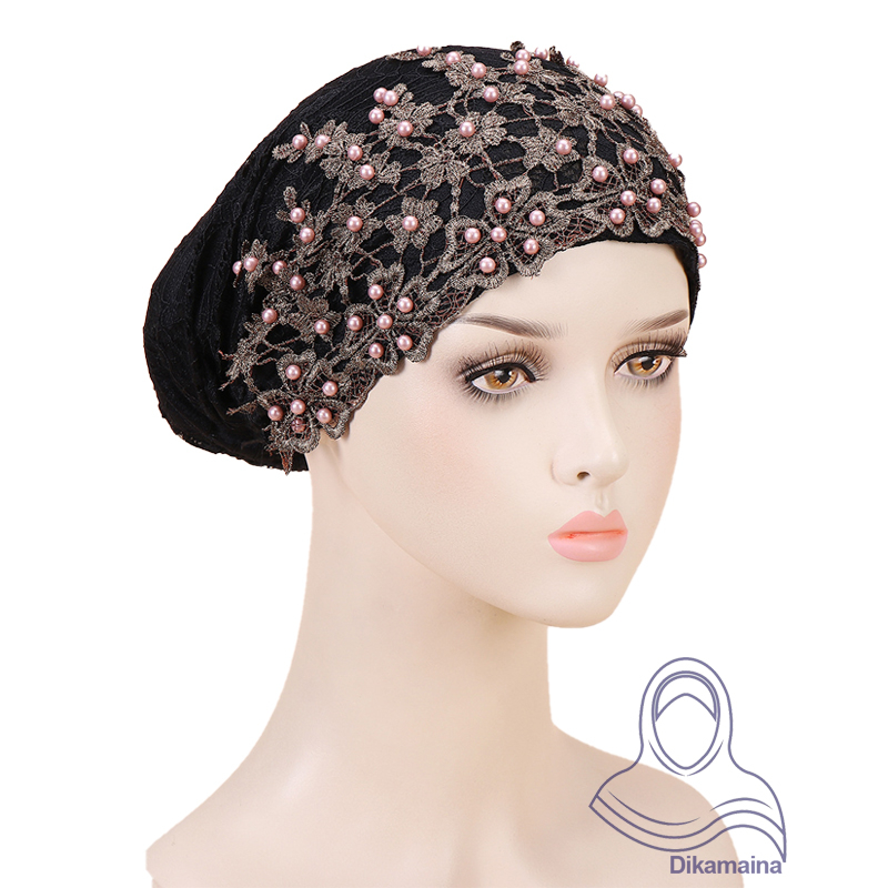 Lace Turban Cap Ladies Hat muslim Hijab Beaded Base Cap | Shopee Malaysia
