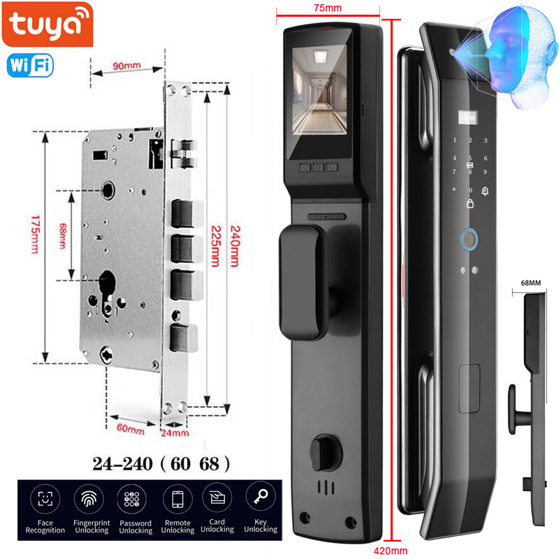 XSDTS 3D Face Smart Door Lock Tuya WIFI Security Camera Monitor Intelligent Fingerprint Password ...