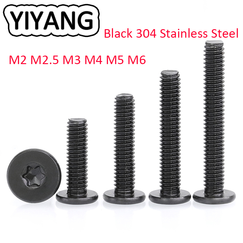 Black 304 Stainless Steel Low-Profile Rounded Head Torx Security Screws M2 M2.5 M3 M4 M5 M6 ...