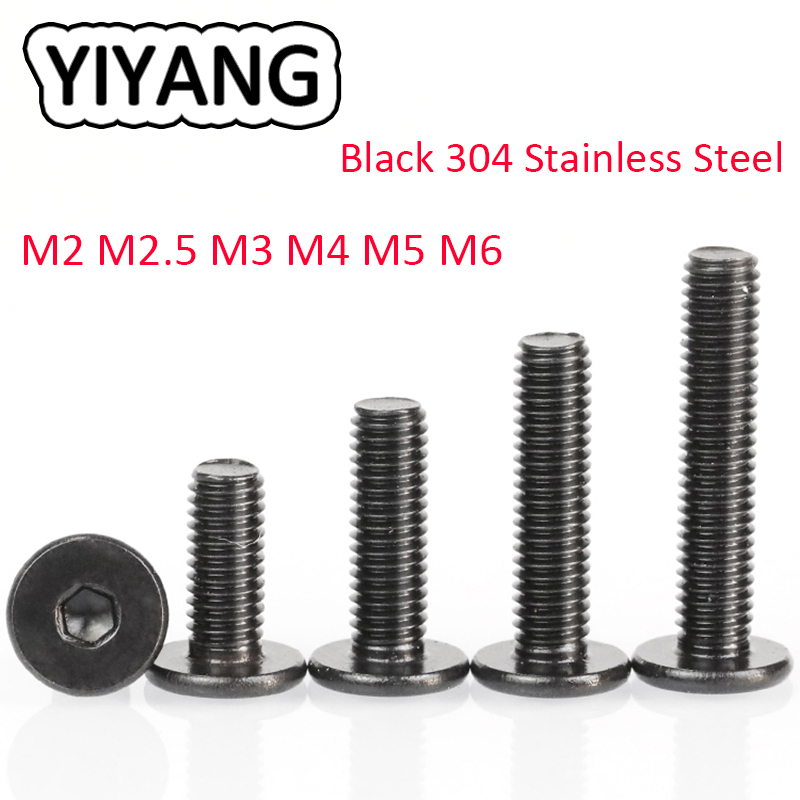 Black 304 Stainless Steel Low-Profile Socket Cap Head Screw Hex Head Allen Bolt M2 M2.5 M3 M4 M5 ...