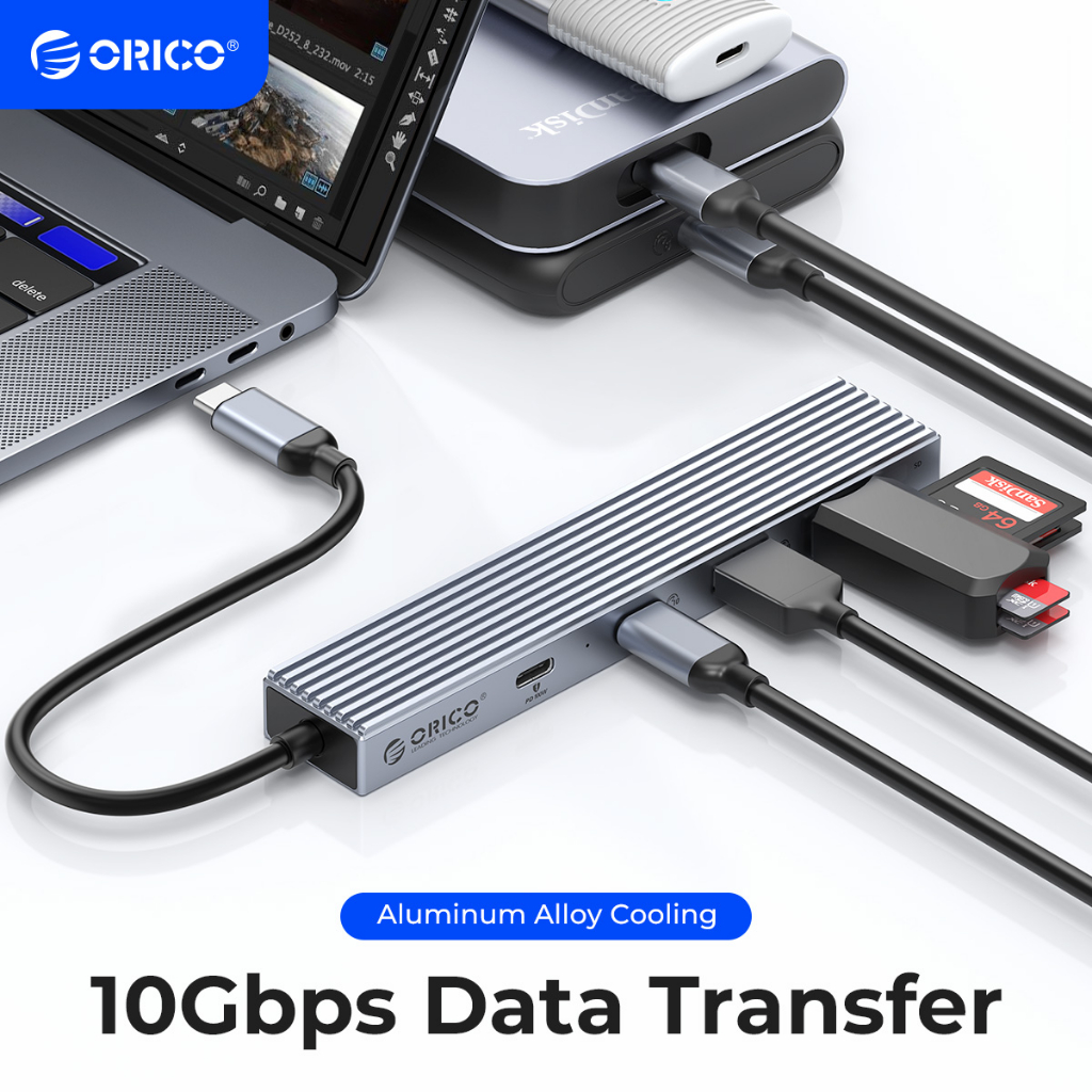 ORICO Type C USB HUB USB3.2 10Gbps 4 Port PD100W SD TF Splitter OTG ...