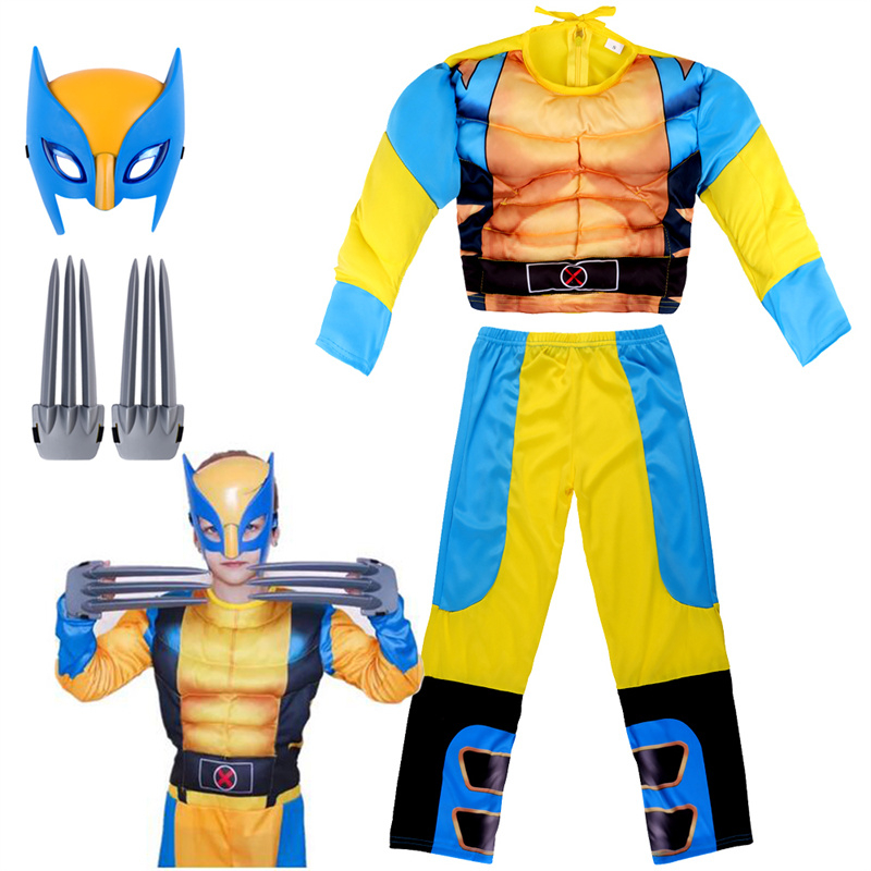 Boy Girl Wolverine Cosplay Costume Kid Wolf Muscle Avengers Superhero ...