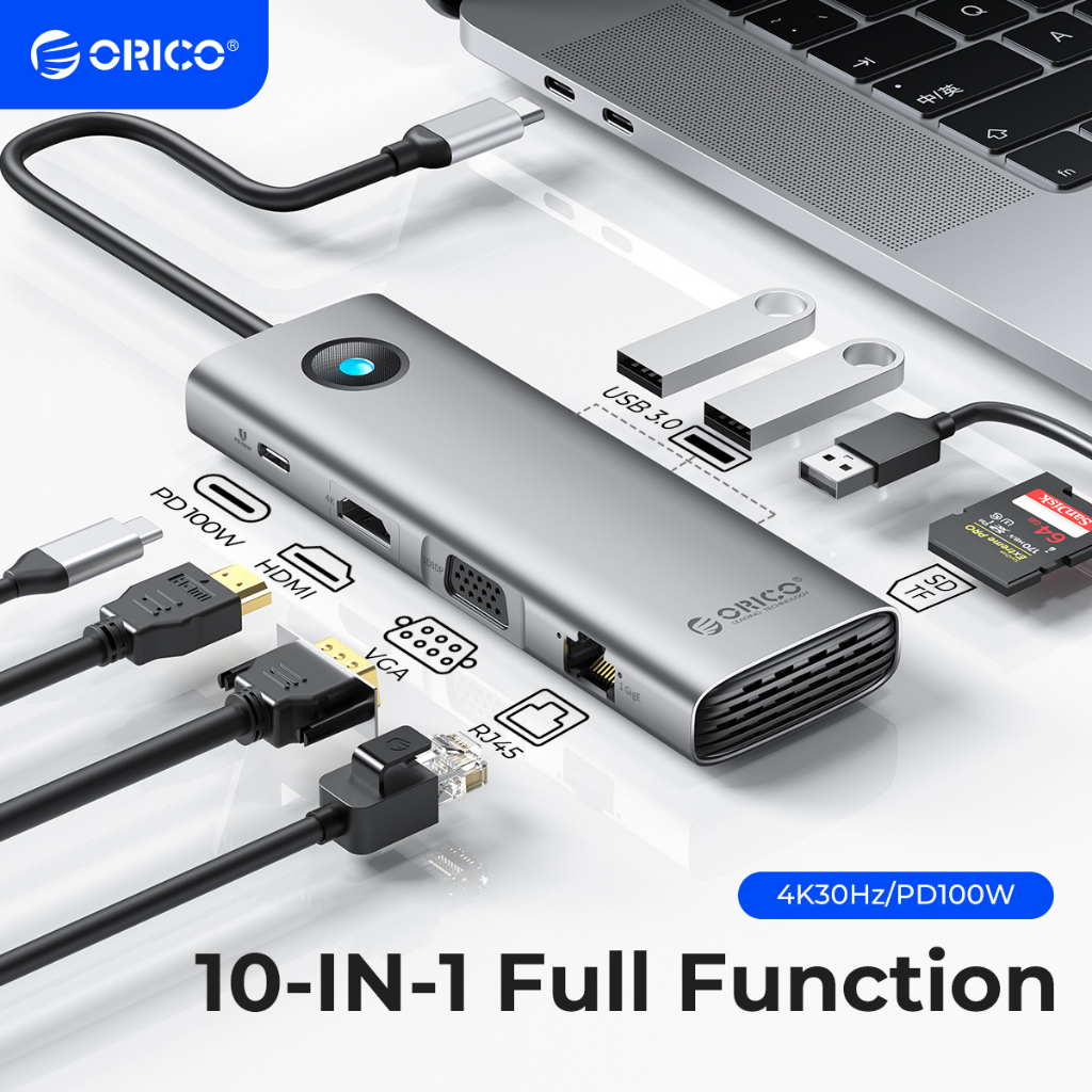 ORICO Docking Station Type C Hub 10 in 1 with Ethernet 4K USB C to HDMI ...