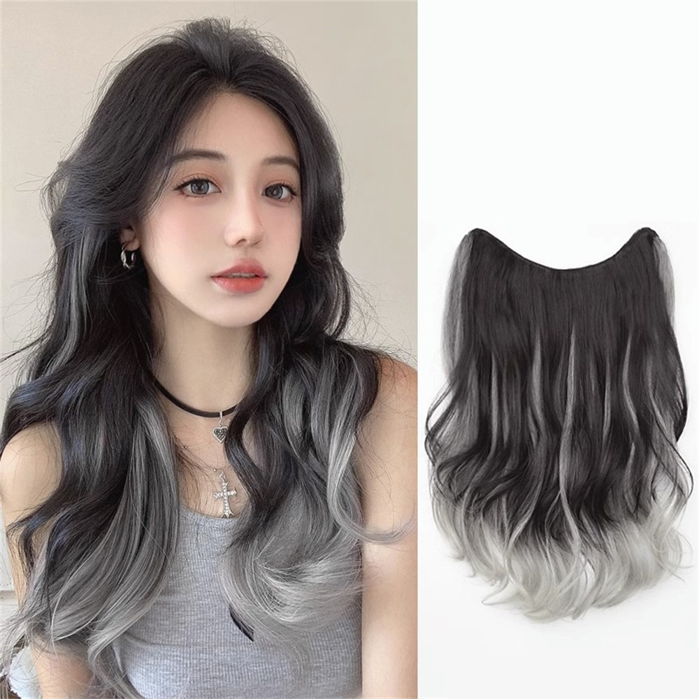 Natural Highlight Gray Pink Invisible Seamless U-shaped Curly Wigs ...