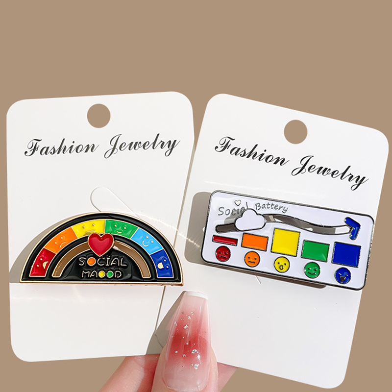 Colorful Mood Switching Enamel Pins Brooches Funny Social Battery ...
