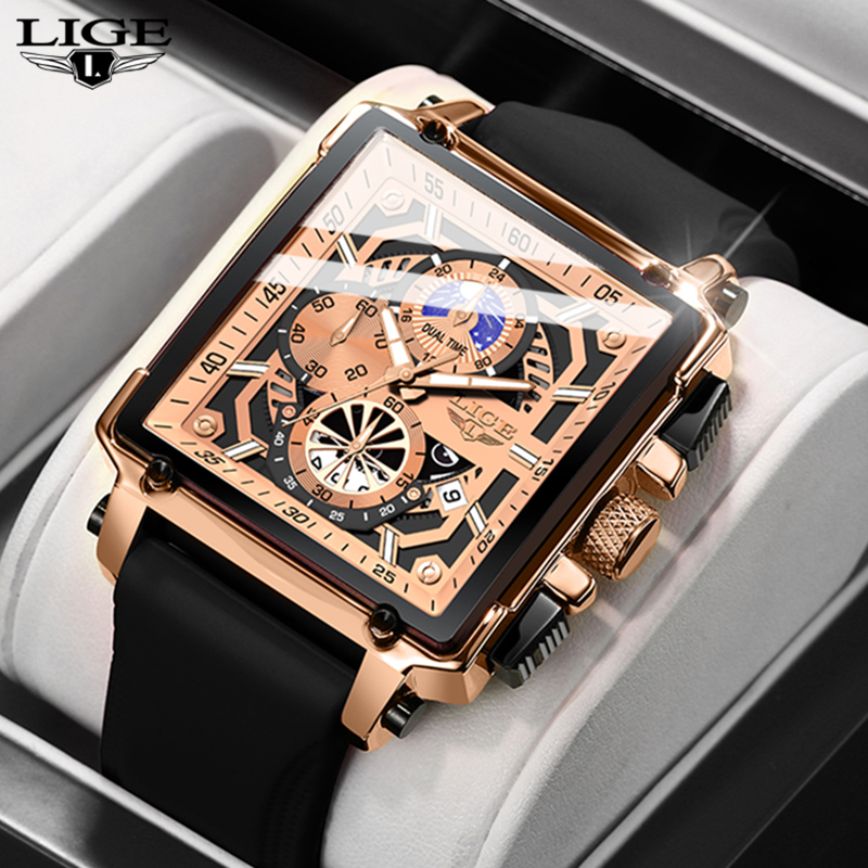 LIGE New Men Watches Luxury Hollow Square Sport Watch For Men Fashion ...