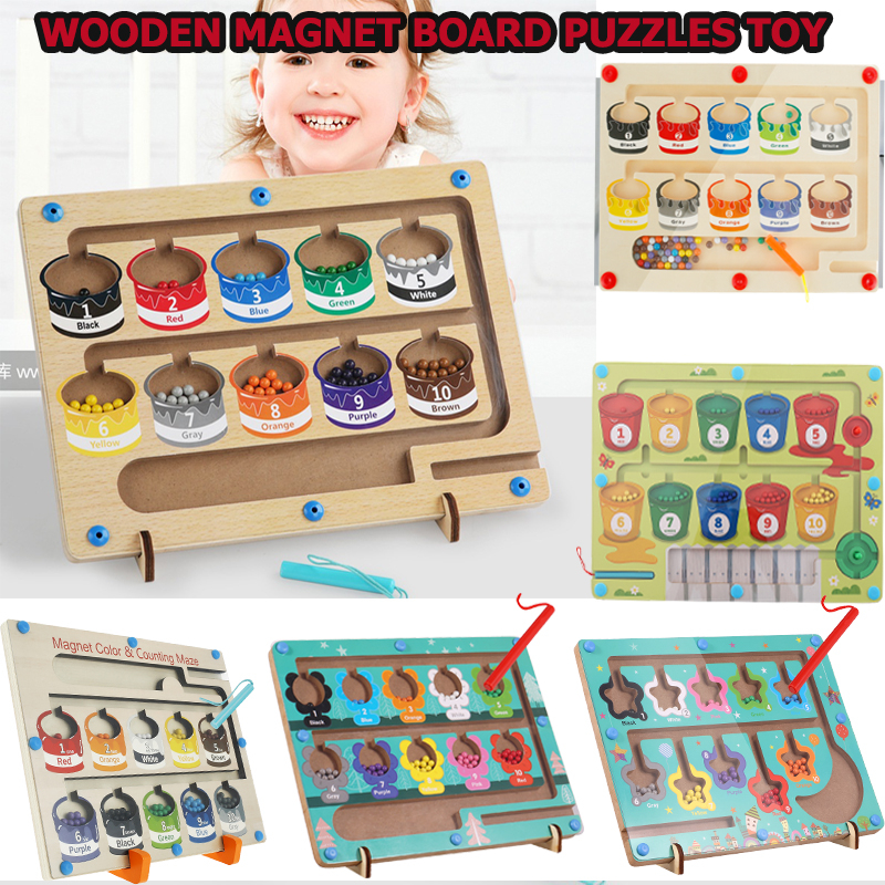Magnetic Color and Number Maze Toddler Wooden Magnet Board Puzzles Toy ...
