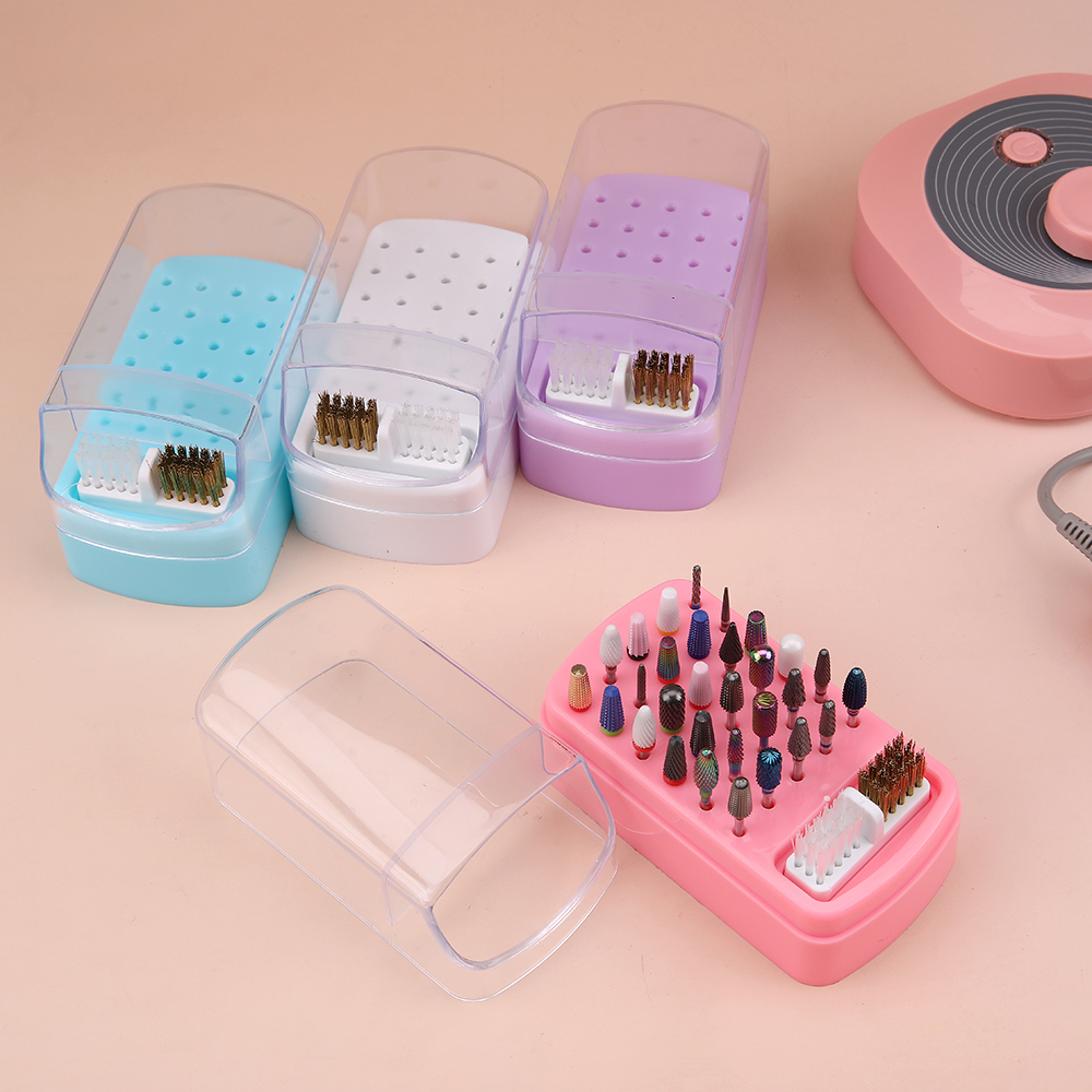 30 Holes Nail Art Drill Grinding Polish Head Bit Holder Clean The Storage Box 2-in-1 Manicure ...