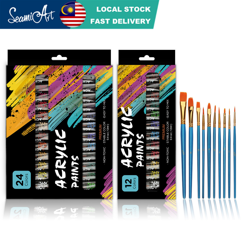 Seamiart 12/24 Colors Acrylic Paint Set 12ml Tube Acylic Paint with ...