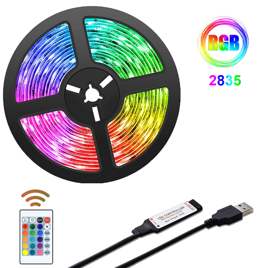 5M LED Strip Light RGB USB Flexible Lamp Tape 2835 Diode USB Cable IR ...