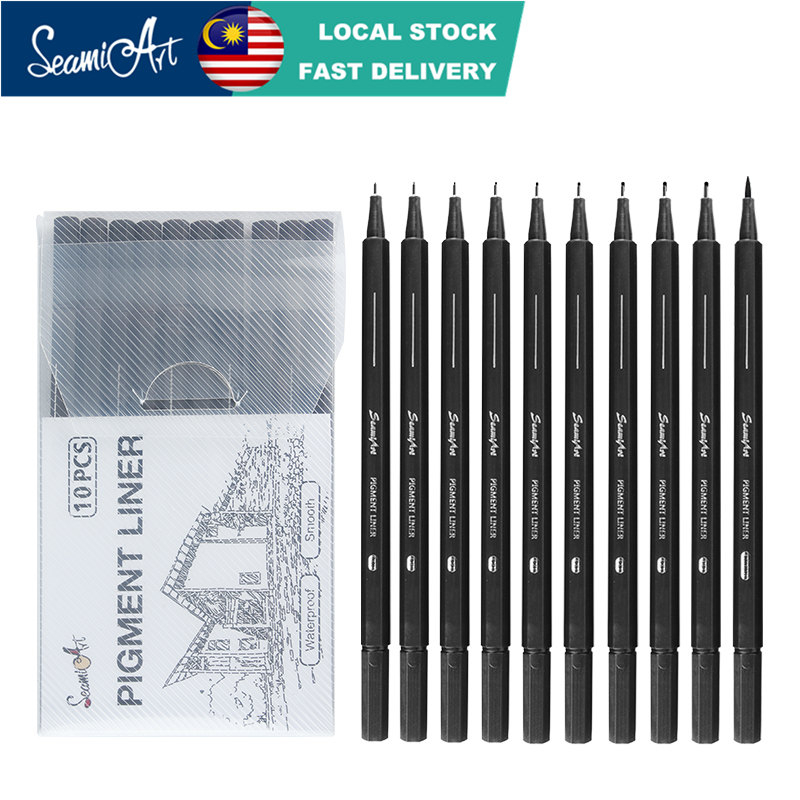 Seamiart 10pcs Black Pigment Liner Needle Waterproof Drawing Pen for ...