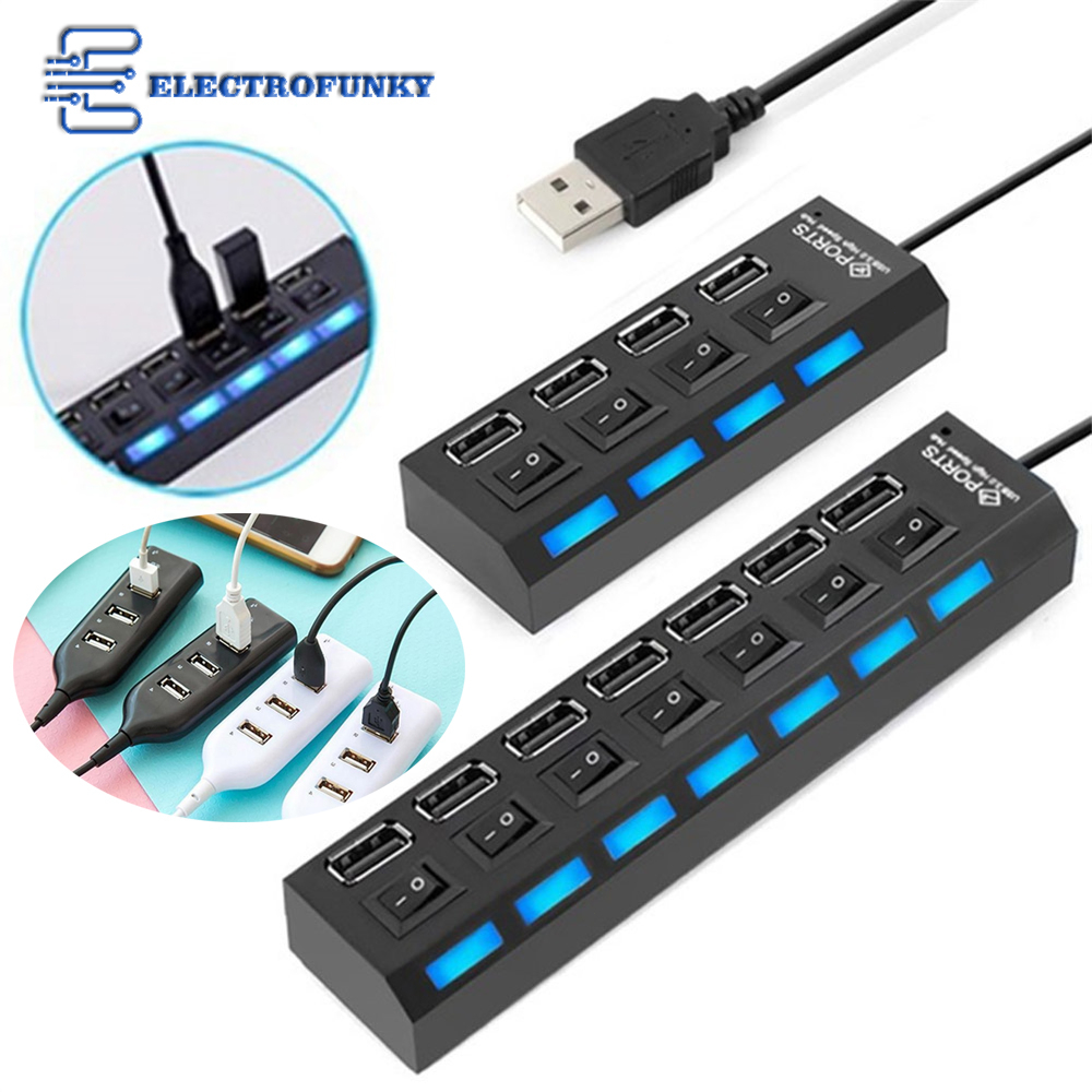 4 Ports 7 Ports USB Hub 2.0 With ON/OFF LED Switch USB Splitter ...