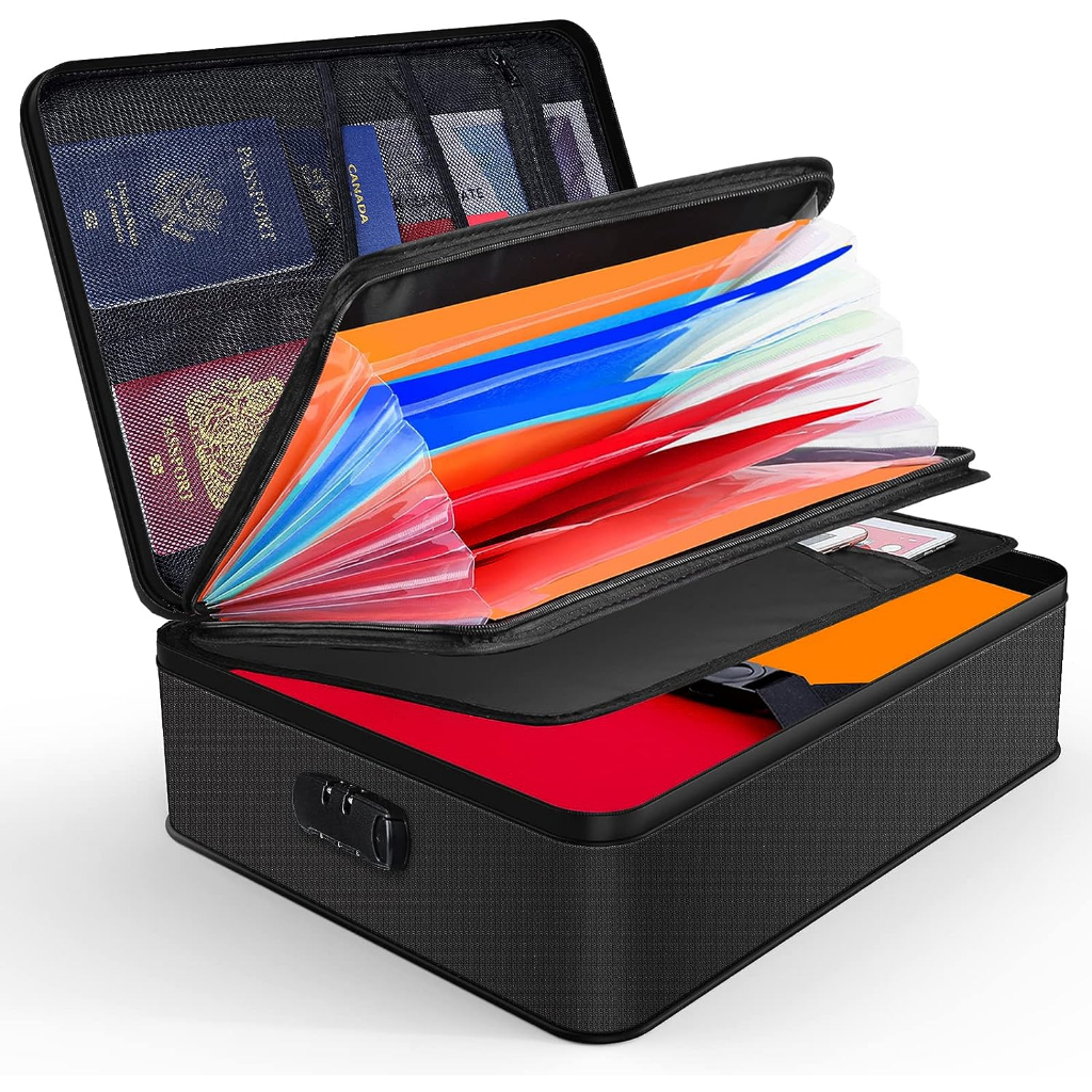 Document Bag with Lock,Fireproof 3-Layer File Storage Case with Water ...