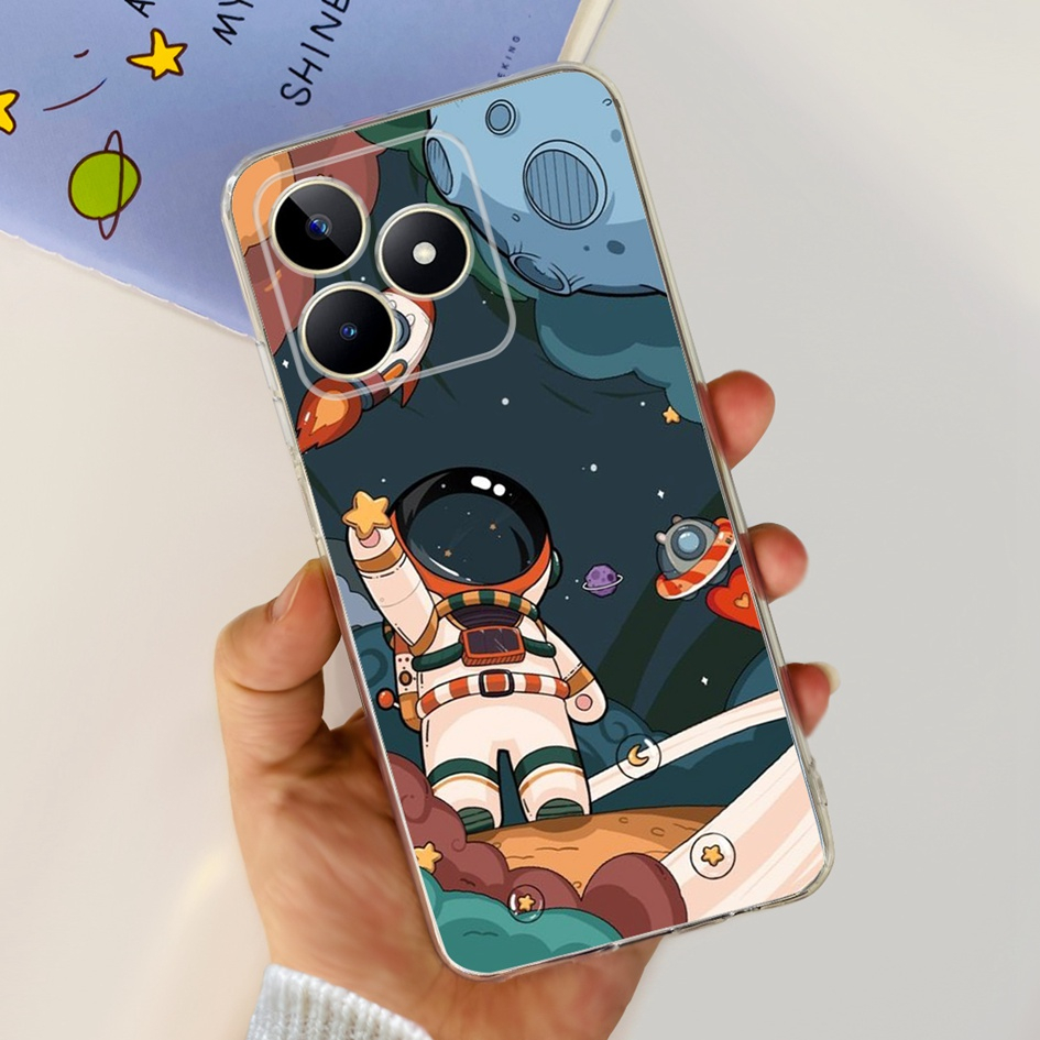 For Realme C53 4G 2023 Case Cute Love Heart Cats Astronaut Silicone ...