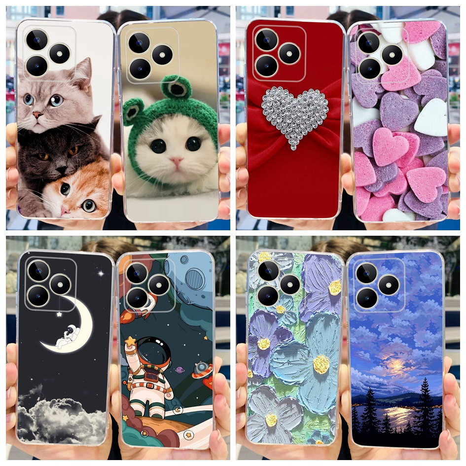 For Realme C53 4G 2023 Case Cute Love Heart Cats Astronaut Silicone ...