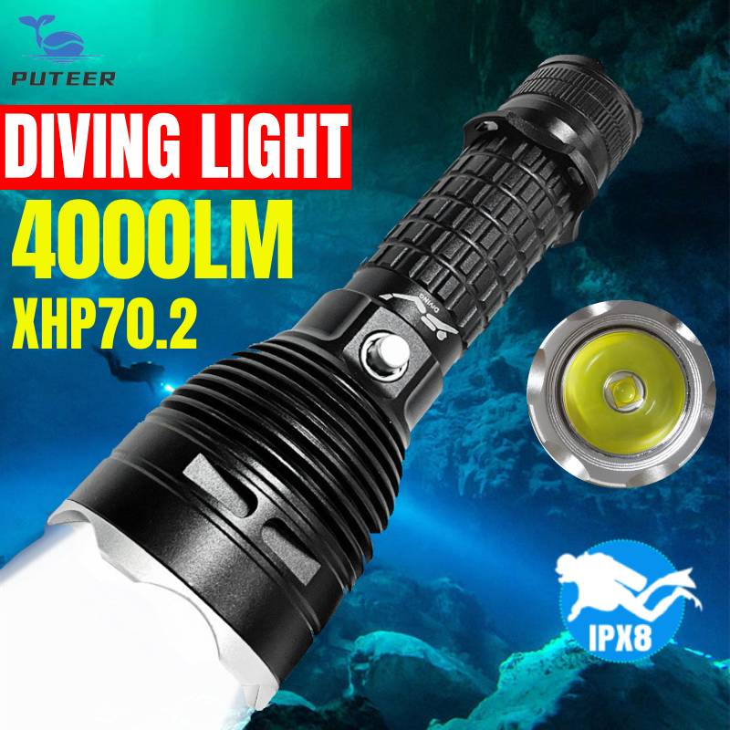 Puteer D51 Diving Light 4000LM XHP70 LED 100M Waterproof Underwater ...