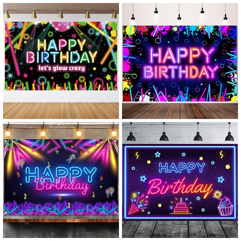 100*150cm Mocsicka Neon Happy Birthday Banner Colorful Luminous ...