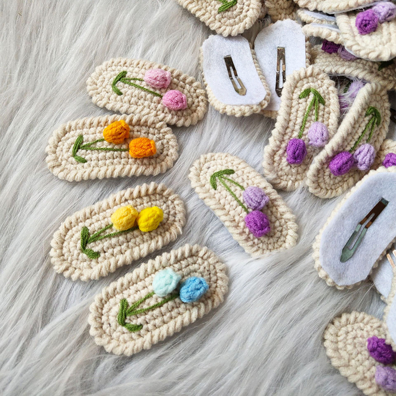 1pc Cartoon Color Handmade Kniiting Hairclip Crochet Knitted Baby Girls ...
