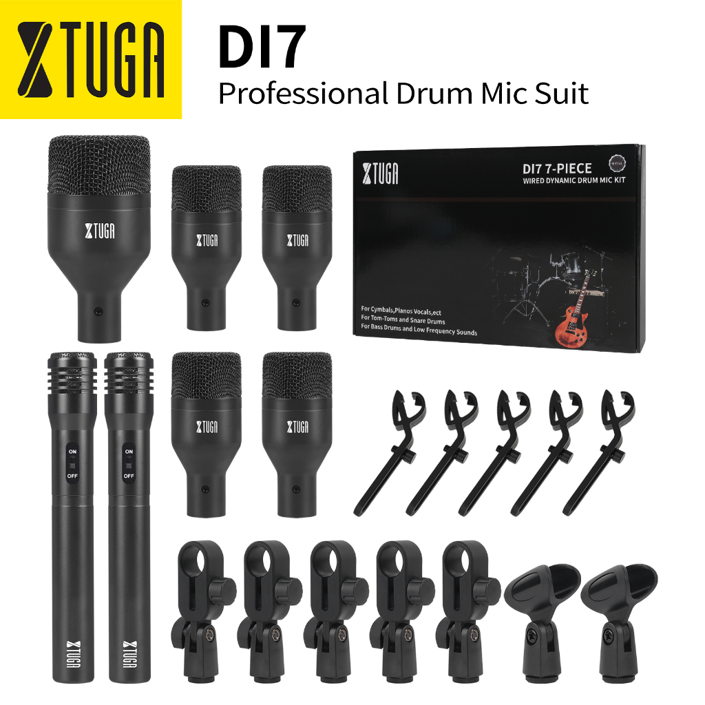 XTUGA Instrument Microphone DI7 7-Piece Dynamic Drum Microphone Kit ...