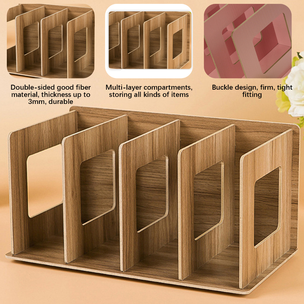 Desktop Bookshelf Decor Organizer Wooden DIY Cookbook Storage Rack Mini ...