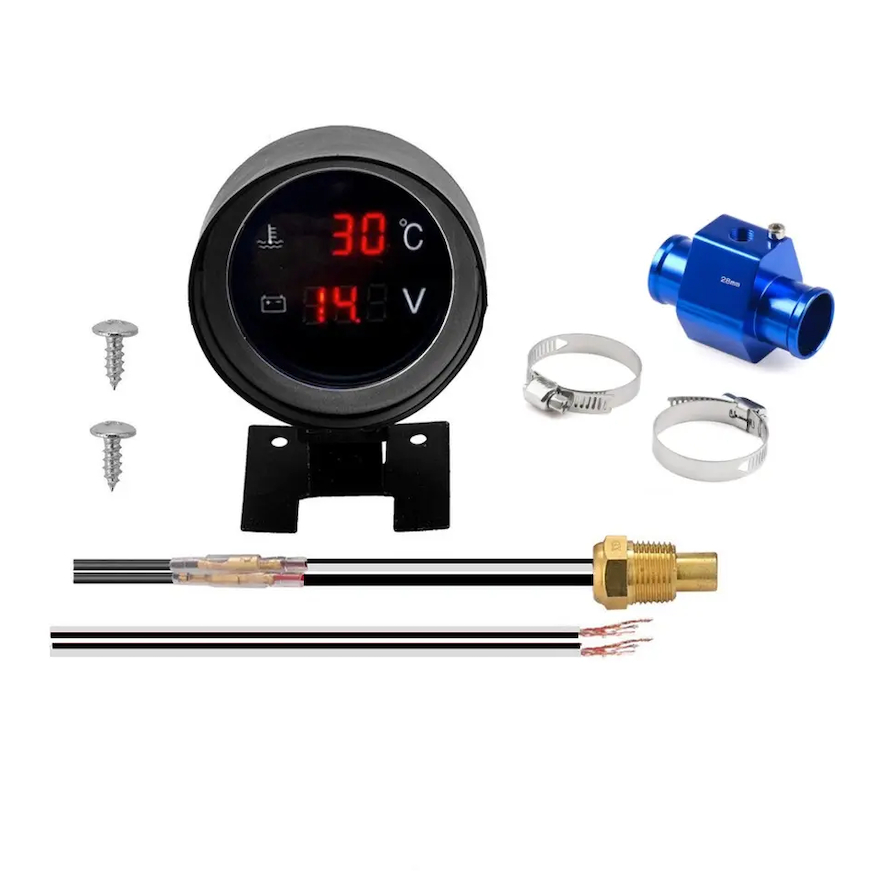 2 IN 1 Water Temperature Gauge Digital Led Voltmeter Water Temp Joint ...