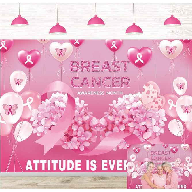 Breast Cancer Awareness Month Banner Backdrop 7x5ft Pink Ribbon ...