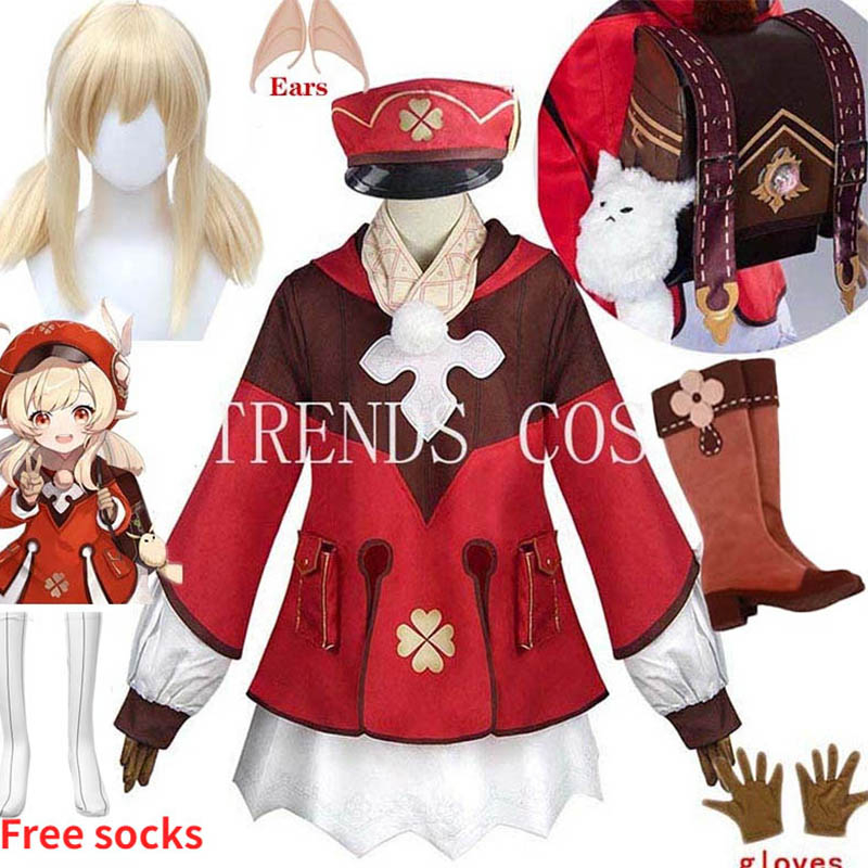 Genshin Impact Cosplay Klee Cosplay Costume Backpack Wigs Shoes Loli ...