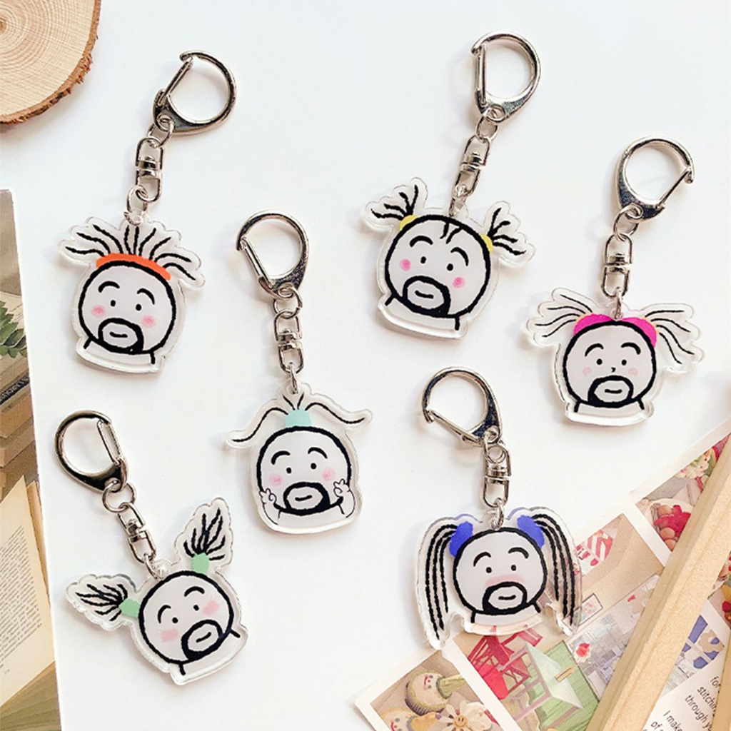 Cartoon Creative Beard Girl Acrylic Keychain Cute Funny Pendant Doll ...