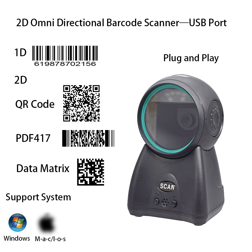 Supermarket Auto Scanning Barcode Reader 1D 2D Barcode Scanner QR code Payment code Scanner ...