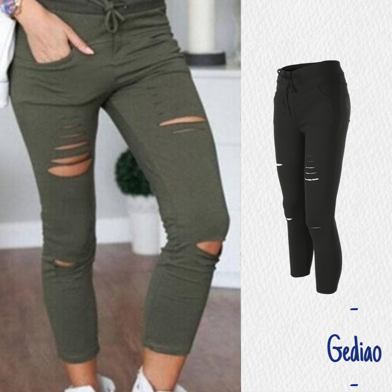 Ged♥Women Skinny Ripped Holes Jeans Pants Casual Stretch Slim Pencil ...