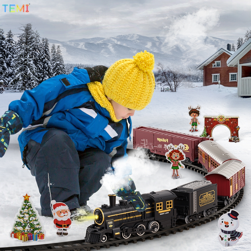 TEMI Train Toy Set Railway Track Steam Locomotive Engine Die-casting ...