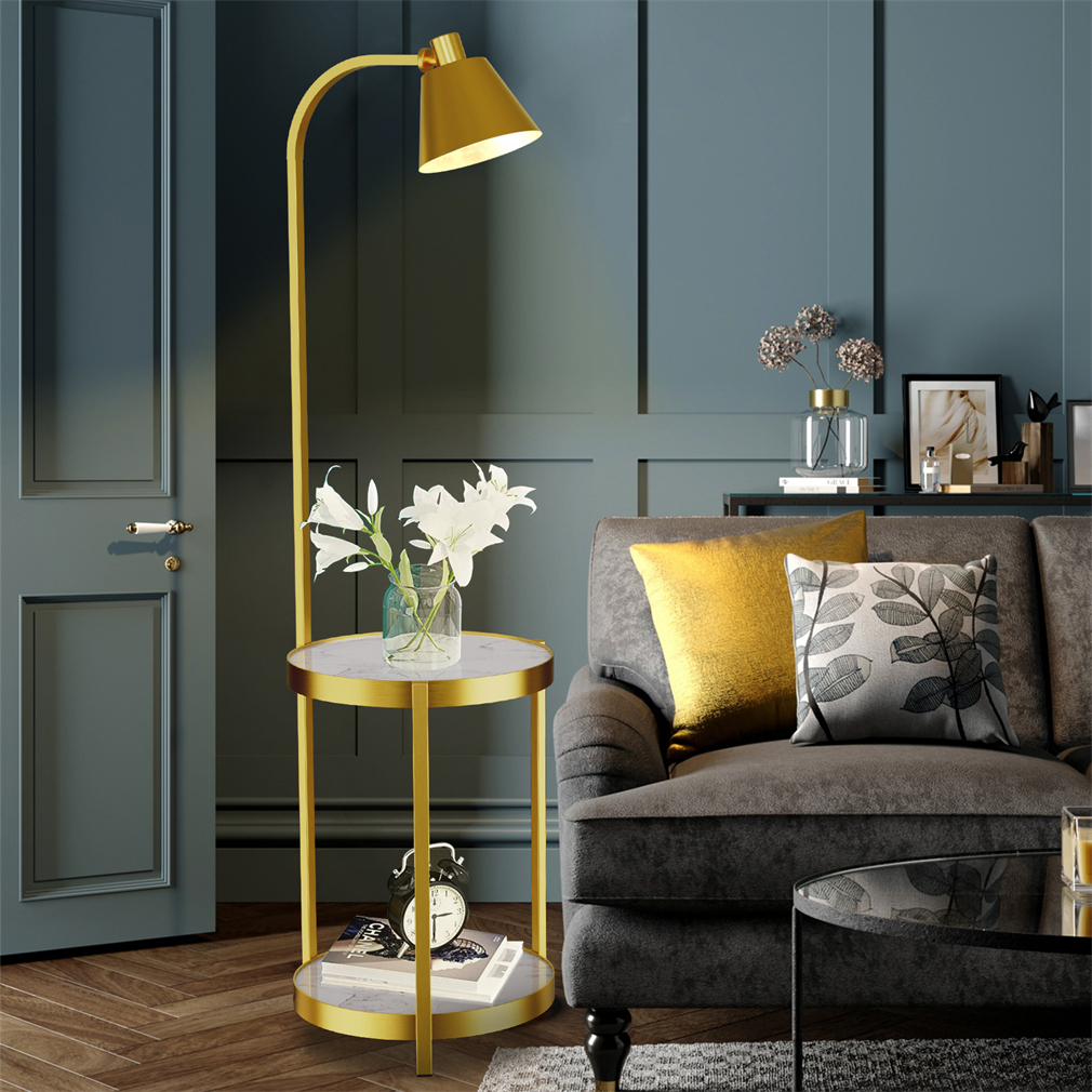 Modern Tall Standing Floor Lamp with 2-tier End Side Tables Storage ...