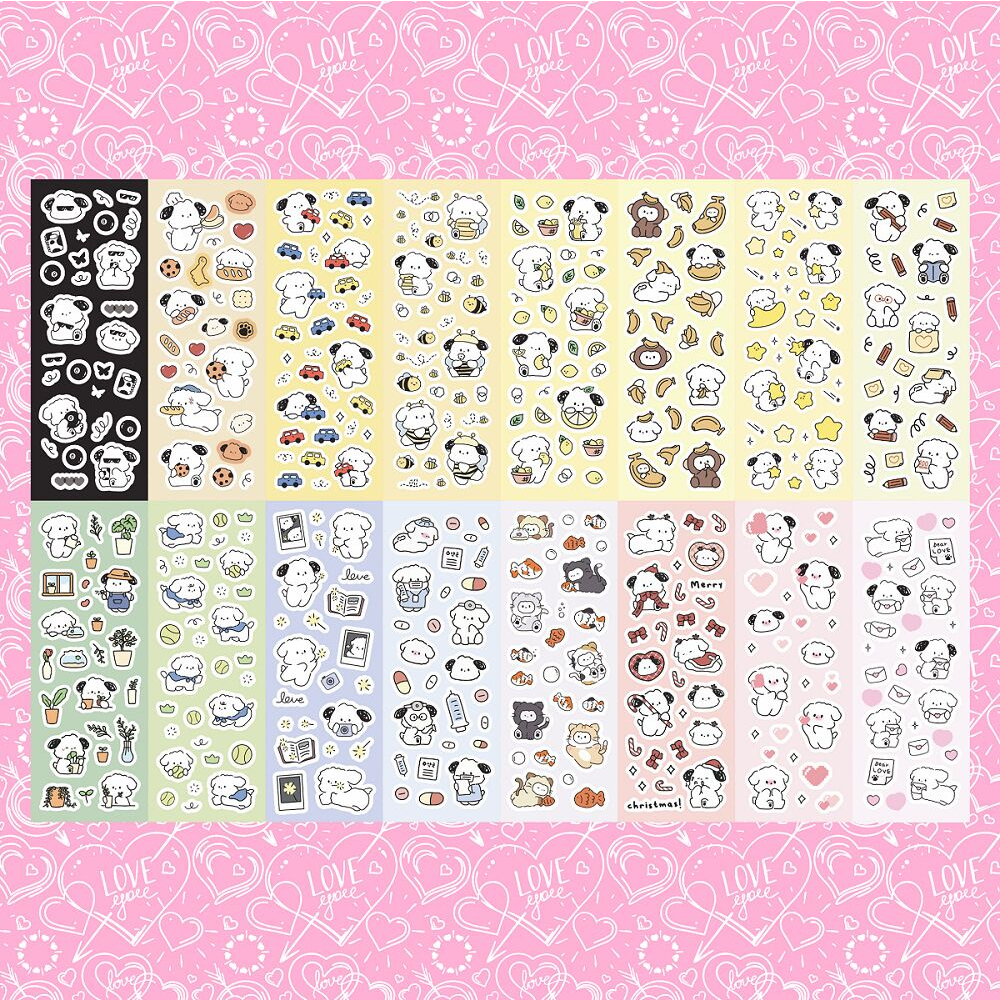 Korean Cute Cartoon Little White Dog Animal Pattern Stickers Diy ...