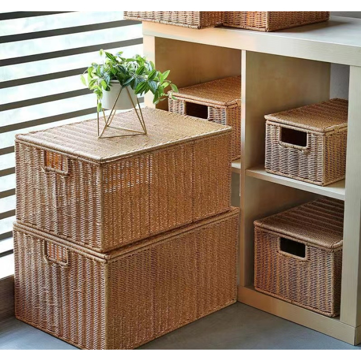 XXL Size Rattan Basket with Lid Hand-Woven Wicker Basket Rattan Storage ...