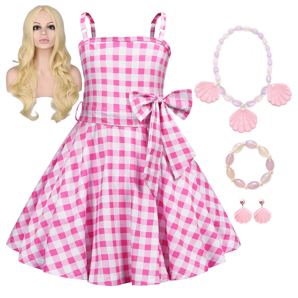 Girls' movie Barbie costume Margot Robbie role-playing pink and white ...