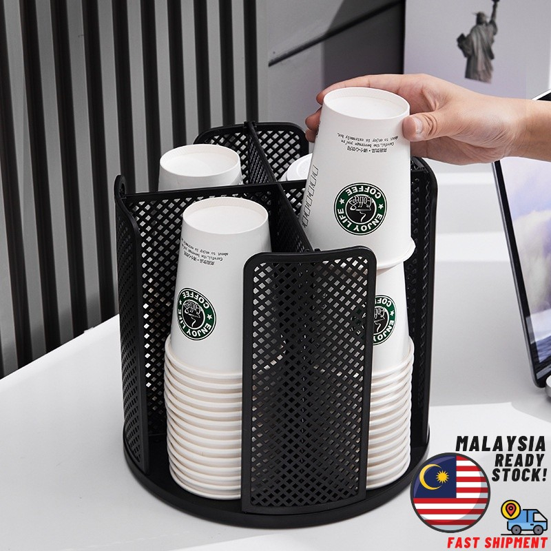 Cup Storage Rack 360° Desktop Rotating Compartment Rack Disposable Cup ...