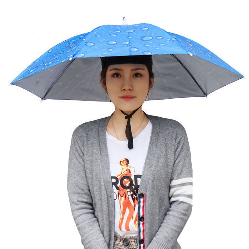 Foldable Head Umbrella Cap Shade Hat Men Women Outdoor Anti Rain ...