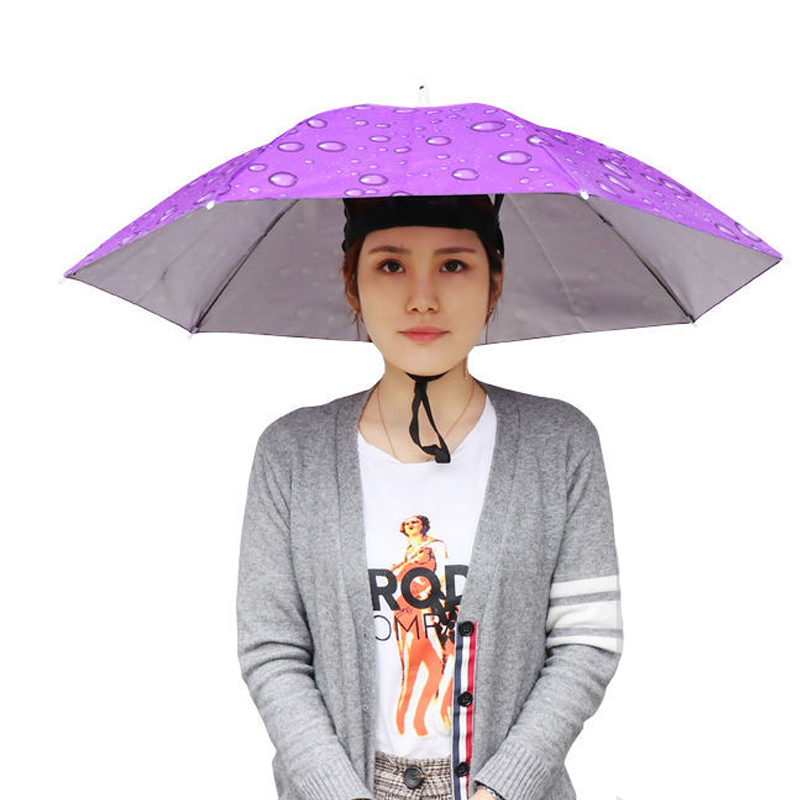 Foldable Head Umbrella Cap Shade Hat Men Women Outdoor Anti Rain ...