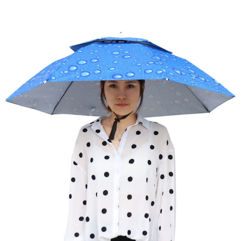 Foldable Head Umbrella Cap Shade Hat Men Women Outdoor Anti Rain ...