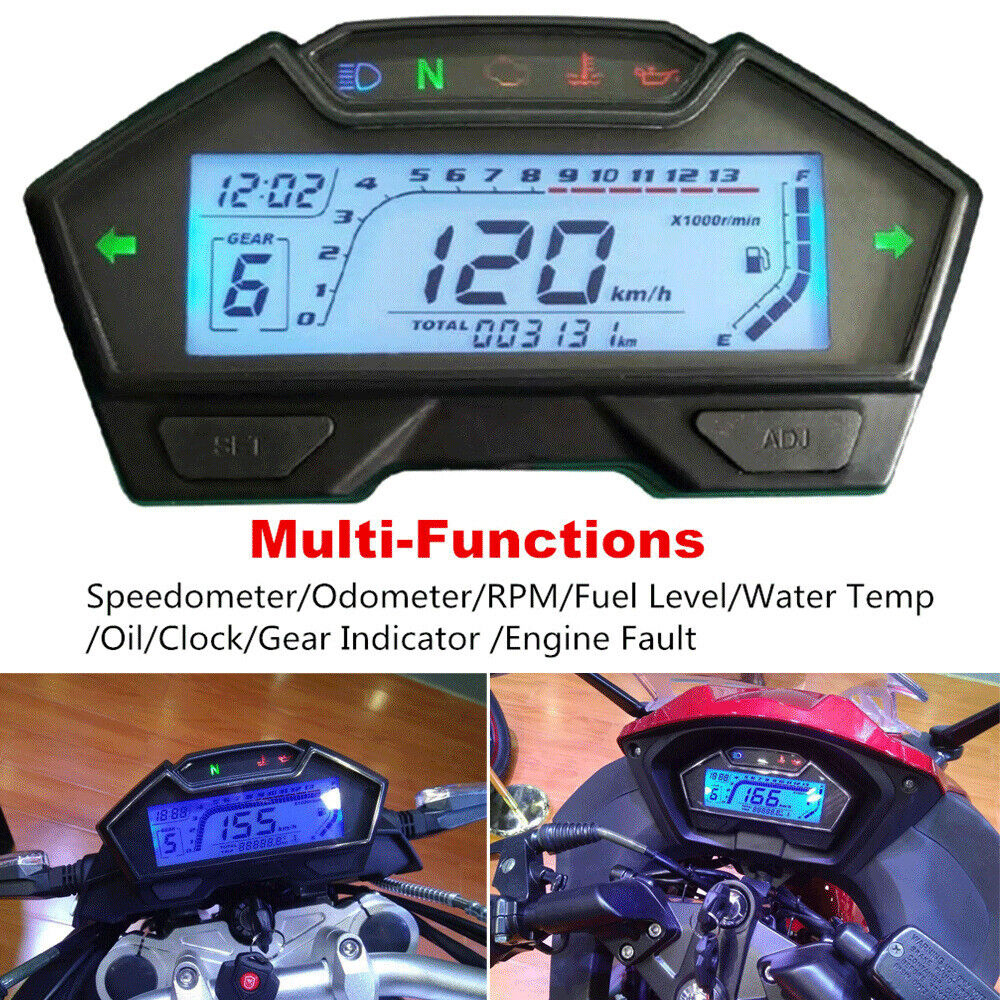 Universal Motorcycle Digital Speedometer Odometer Tachometer RPM Gauge ...