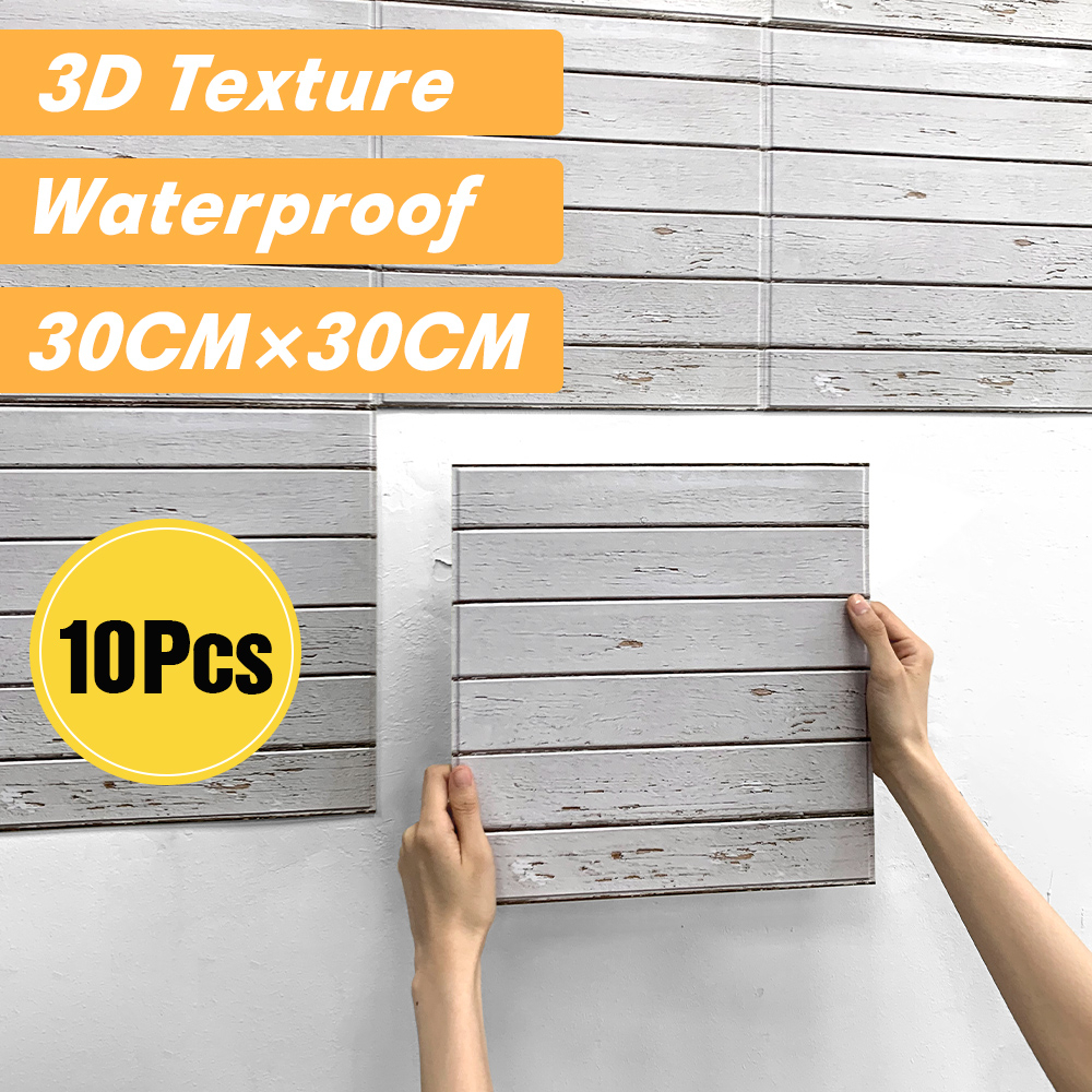 10PCS | 3D Faux Wood Wall Panel Self Adhesive Sticker Waterproof, 30*30cm3mm,DIY, Home Wall ...