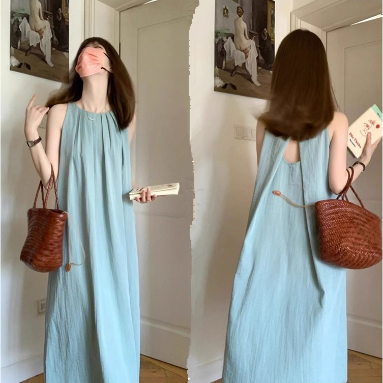 Korean Style Women Plain Round Neck Oversized Sleeveless Maxi Long ...