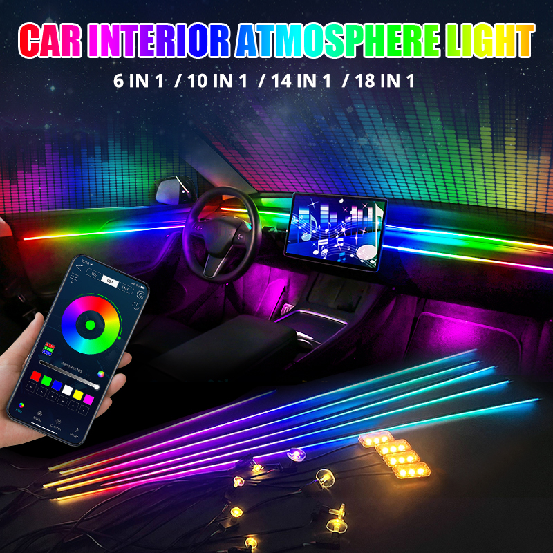 Full Color Streamer Car Ambient Lights RGB 64 Color Universal LED ...
